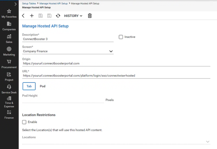 Setting up ConnectWise Manage Pods